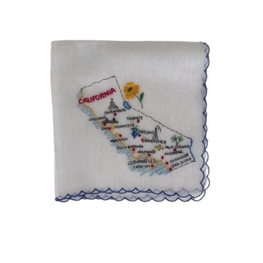 Vintage Ladies Embroidered Hankie Map Of California S… - Gem